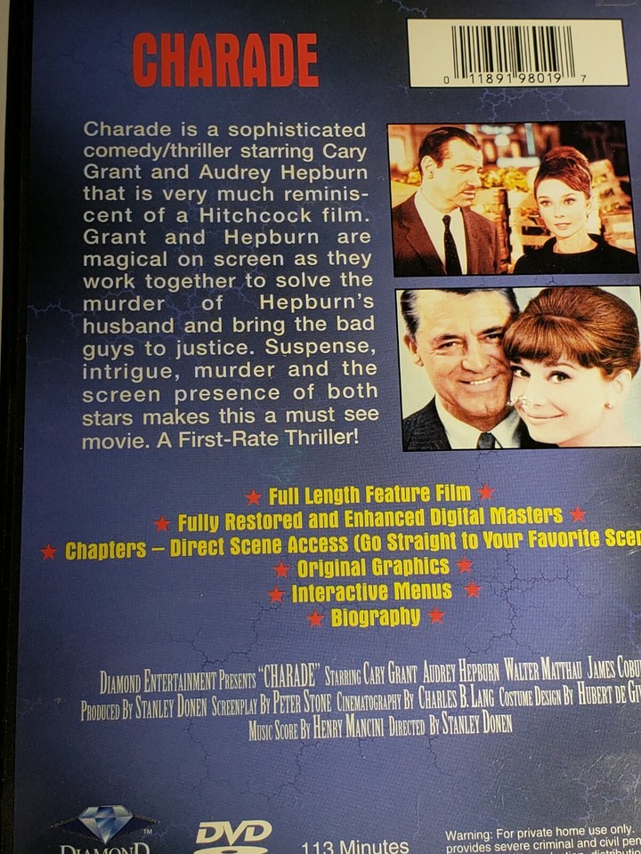 Charade DVD 1963 Widescreen Cary Grant, Audrey Hepburn 25192117404| eBay