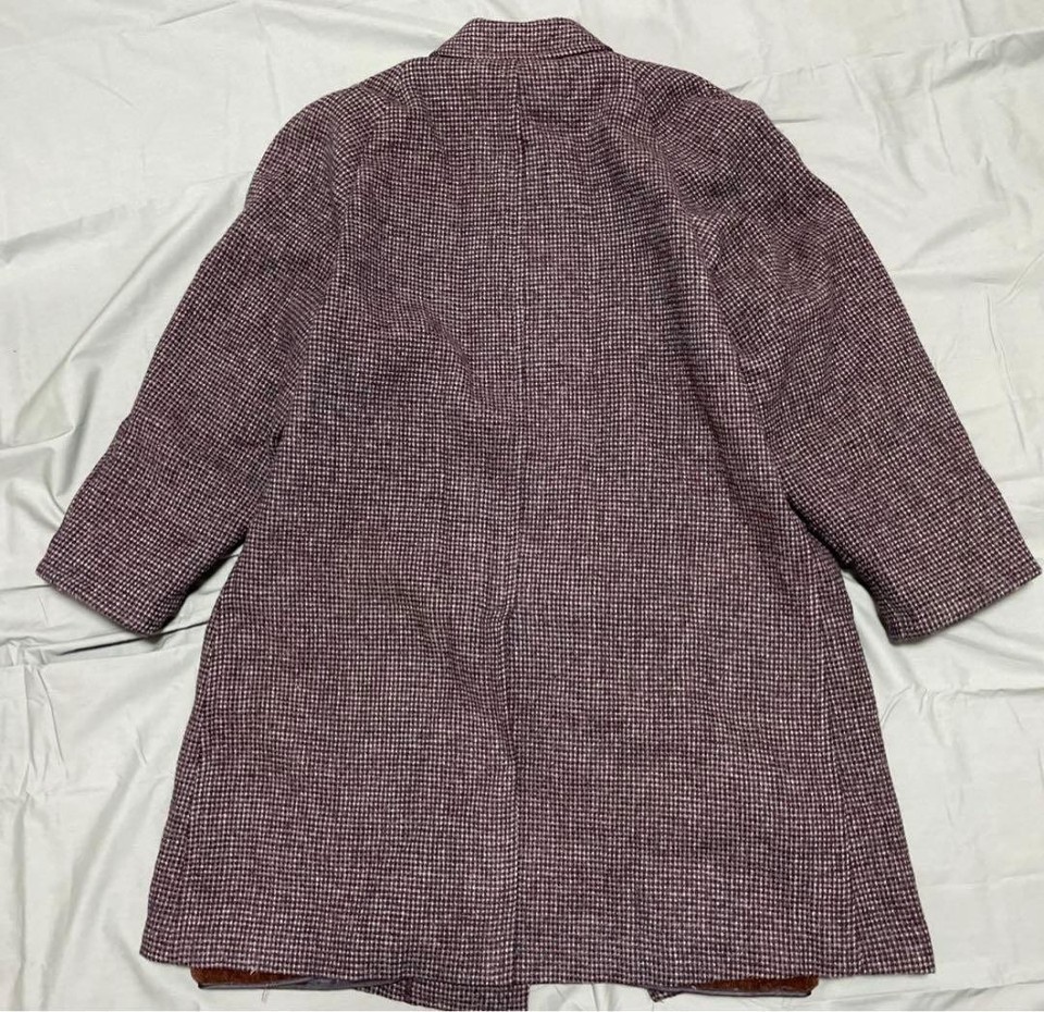 Harris Tweed 60s Men's Tweed Check Raglan Long Overcoat Removable Liner ...