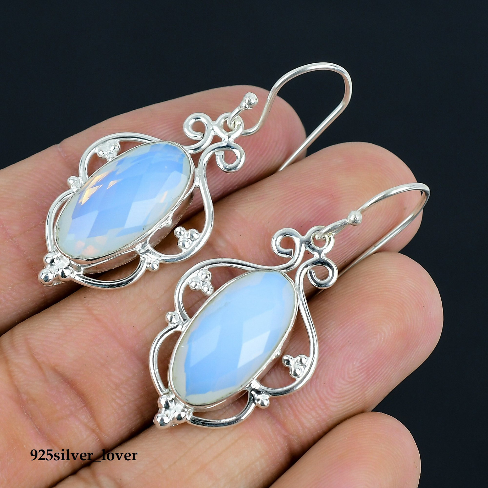Milky White Opal Gemstone 925 Sterling Silver Handmade Earring Jewelry ...