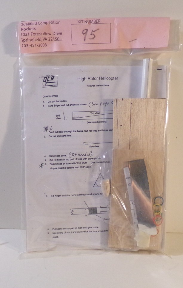 QRC High Rotor II model rocket kit. Helicopter recovery. A competition ...