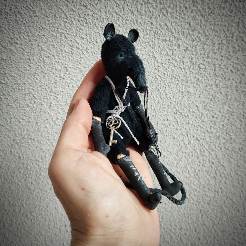 Creepy rat. Black creepy doll rat. Gothic rat figurine. Rat toy ...