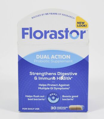 Florastor DUAL ACTION Daily Probiotic 30 Vegetarian Capsules 10/2026 ...