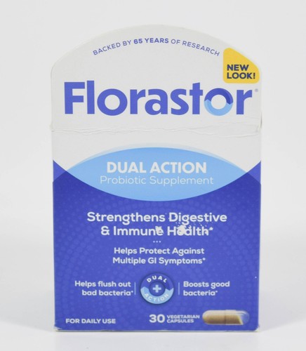 Florastor DUAL ACTION Daily Probiotic 30 Vegetarian Capsules 10/2026 ...