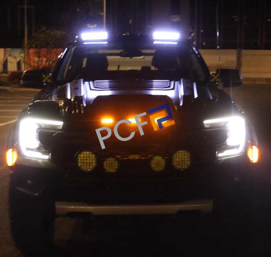 GlOOS BLACK FRONT ROOF LIGHT BAR with LED For Ford Ranger Raptor 2024 ...