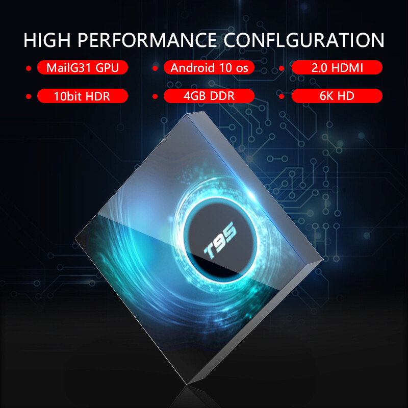 T95 Android 10.0 Smart TV BOX Quad Core 6K Smart WIFI HDMI Media Player ...