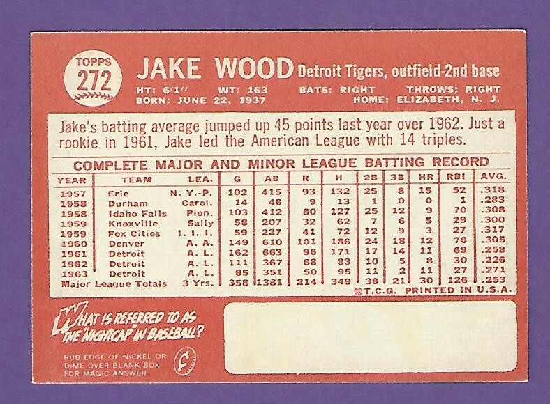 1964 Topps - #272 Jake Wood - Detroit Tigers - ExMt+ | eBay
