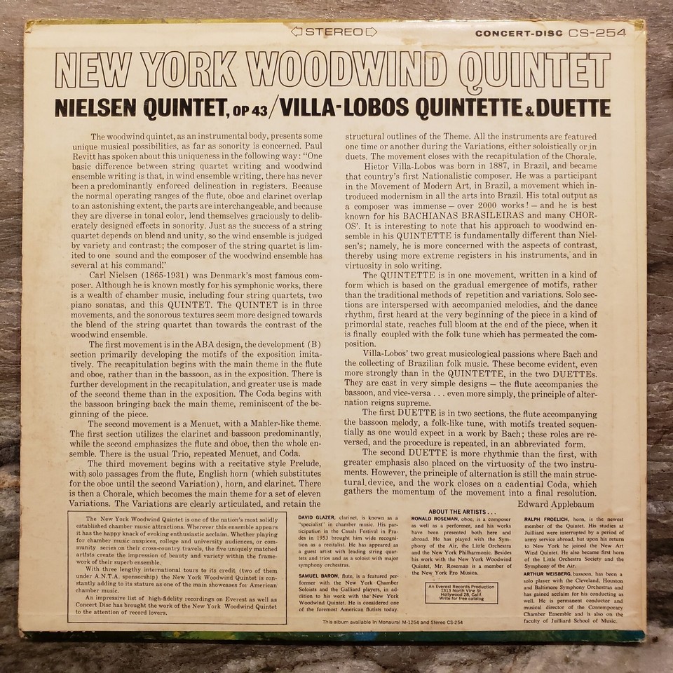 New York Woodwind Quintet Nielson Quintet - Opus 43, Villa Lobos Vinyl ...