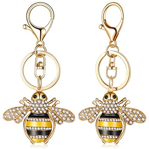 Rhinestone Bee Keychain 2 Pieces Animal Key Chain Cute Yellow Bee ...