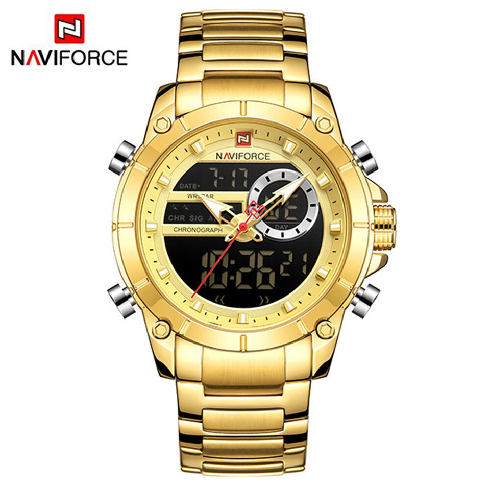 NAVIFORCE Digital Watch Men Silver Steel Male Wristwatch Quartz Date ...