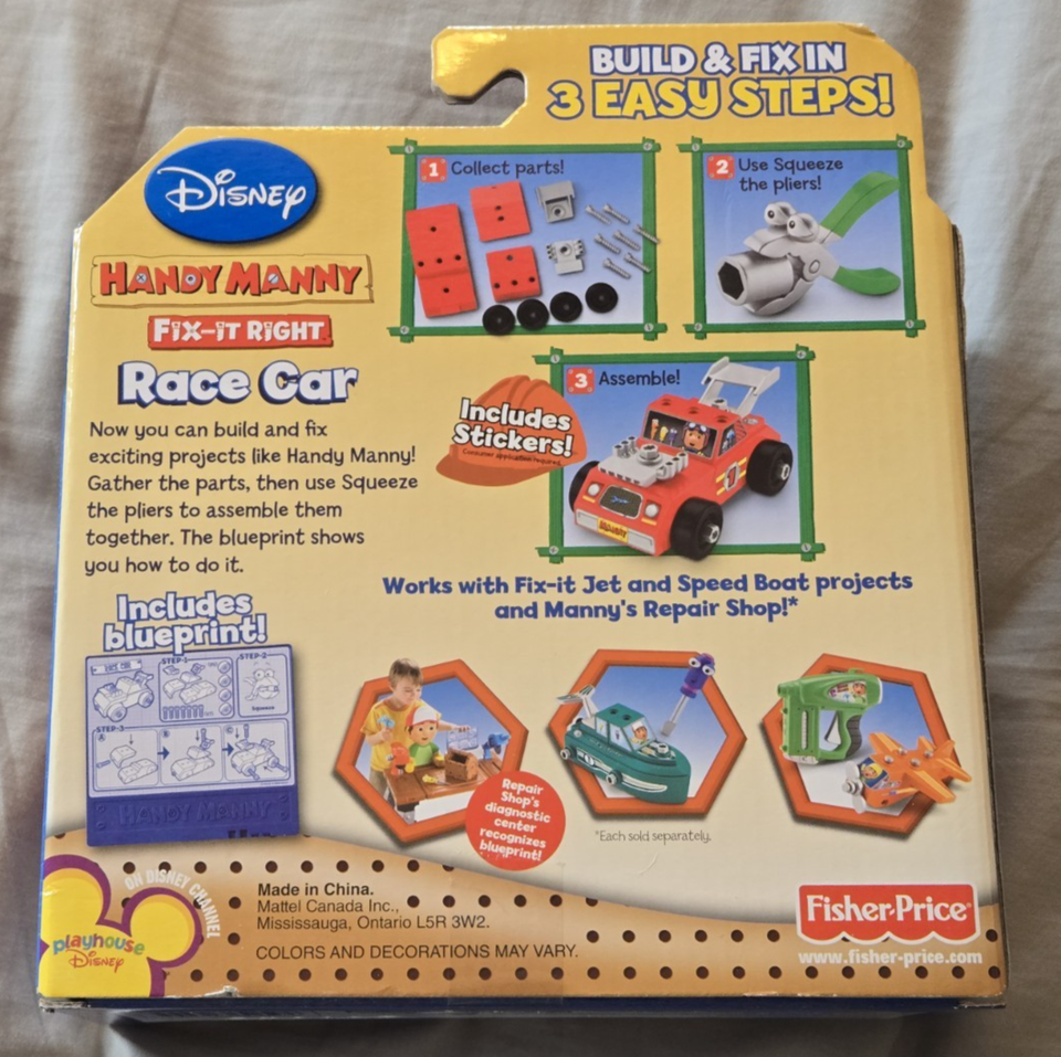 Disney Handy Manny Red Race Car Fix-It Right Fixit Construction Kit ...