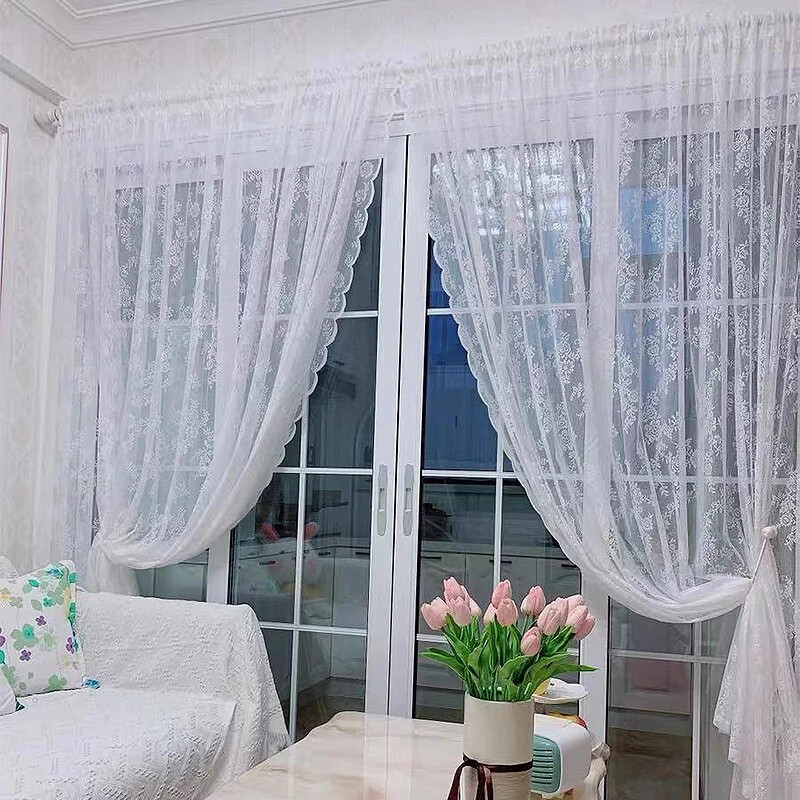 Lace Floral Window Screening Sheer Curtains Garden Patio Sheer Drapes ...