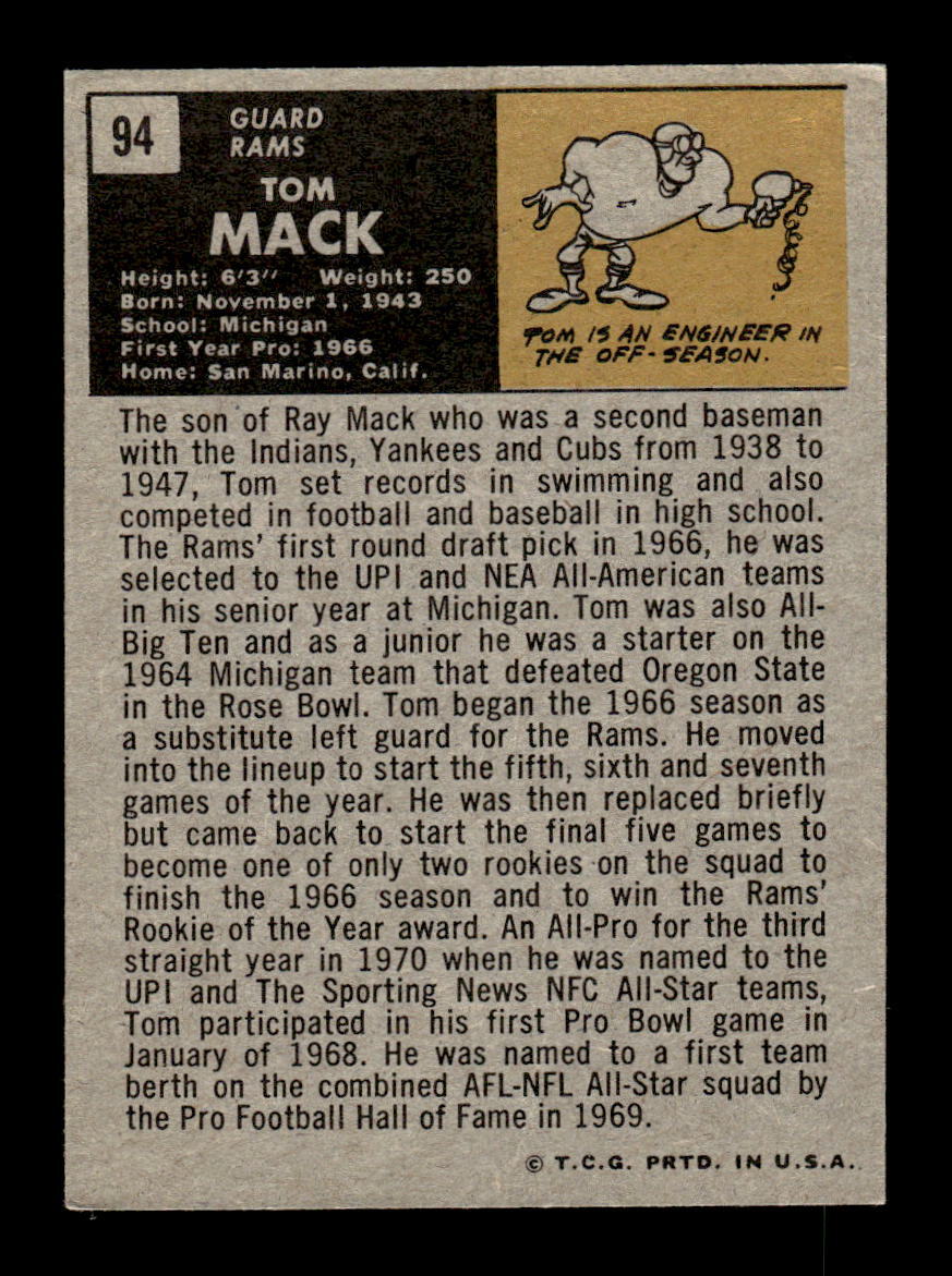 1971 Topps Football #94 Tom Mack CREASED Los Angeles Rams | eBay