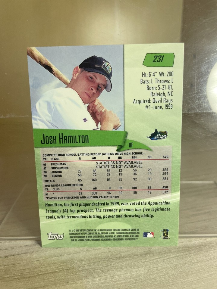 JOSH HAMILTON 2000 TOPPS STADIUM CLUB CHROME TAMPA DEVIL RAYS CARD #231 ...