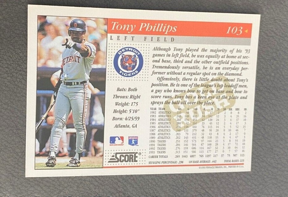 1994 Score Gold Rush #103 Tony Phillips Baseball Card - Tigers | eBay