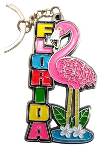 Florida Flamingo Metal Keychain Colorful Souvenir Key Chain Ring ...