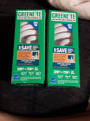 Lot of 3 Greenlite 20W (75W Equal) soft White Spiral CFL Light Bulbs ...