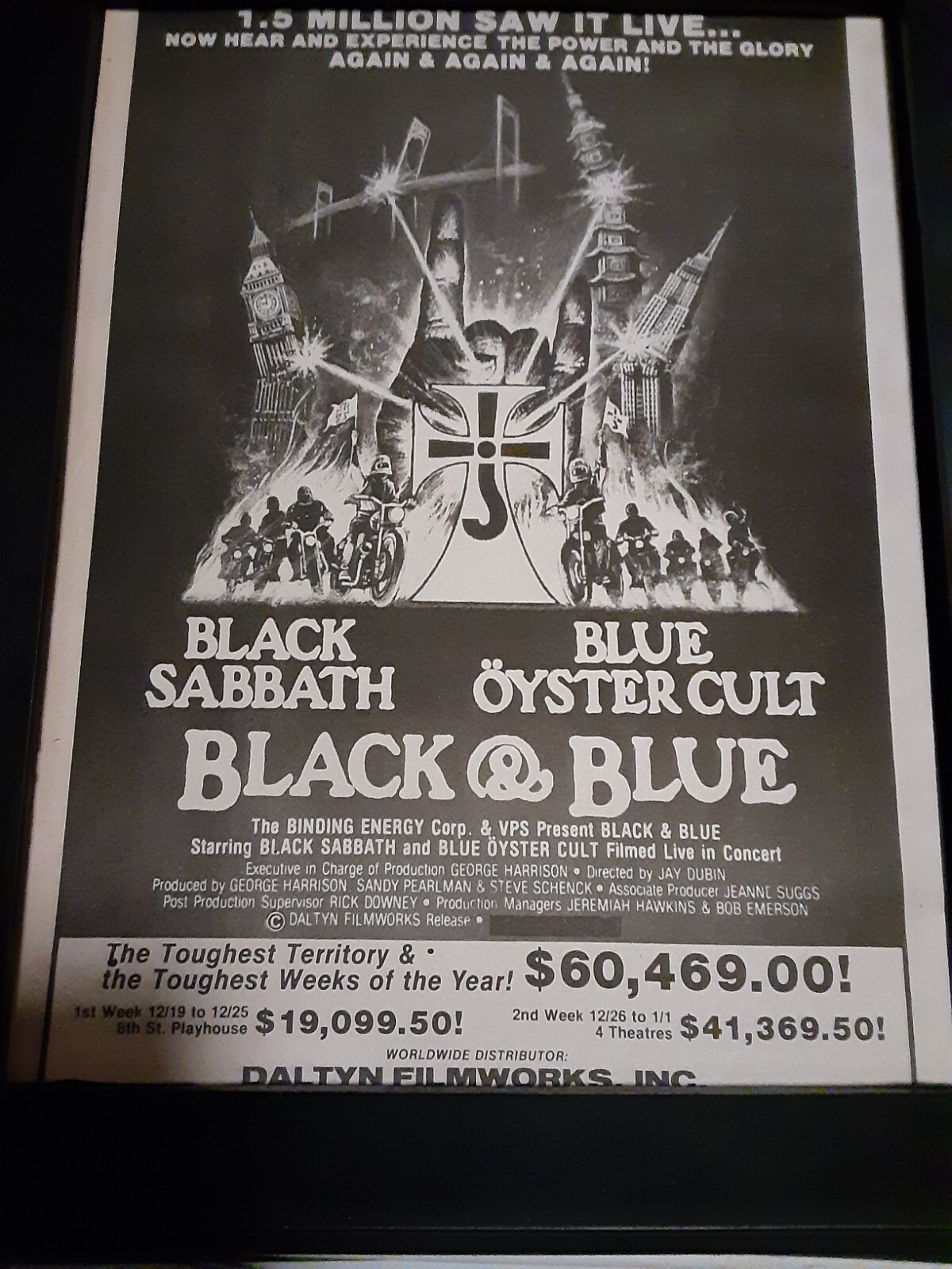 Black Sabbath and Blue Oyster Cult Black & Blue Original Promo Poster ...