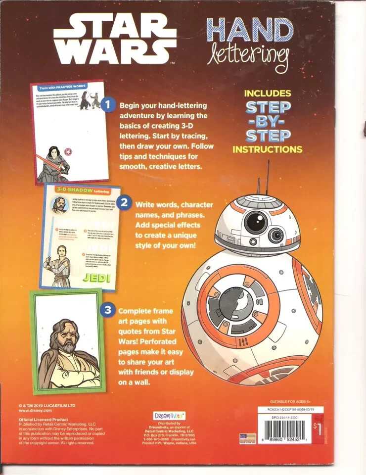 Disney Star Wars Hand Lettering Book Step-by-Step Instruction Coloring ...