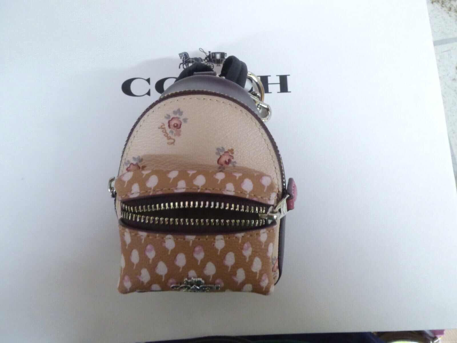 COACH MINI BACKPACK Coin PURSE KEY CHAIN PINK MAUVE Brown Floral NWT | eBay