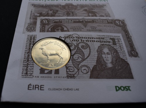 IRELAND EIRE 1 POUND PUNT 1990 Coin Stamp Cover PENCE FDC IRISH RED ...