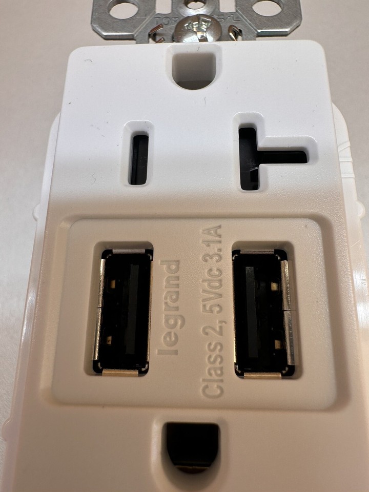 Legrand USB Duplex Outlet 20 Amp 125V Cat# TR5362USB-W White Color New ...