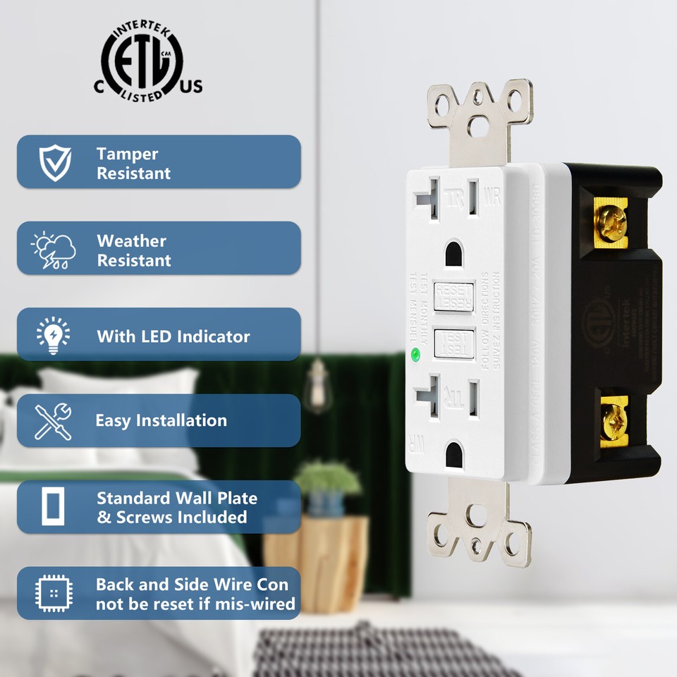 20A GFCI Outlet Receptacle Tamper Resistant - ETL Listed, GFI TR WR ...