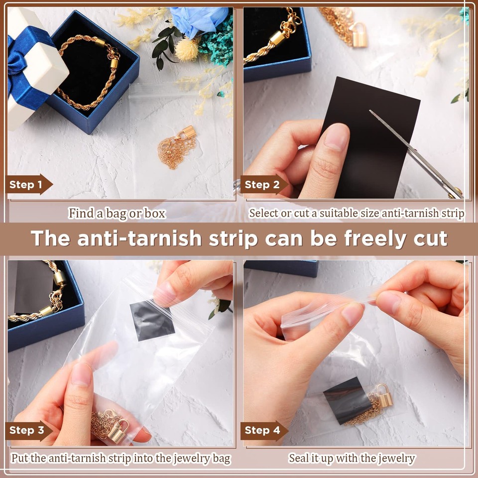 50 Pcs Anti Tarnish Strips Tabs 7 X 2 Inch Silver Protector Black ...