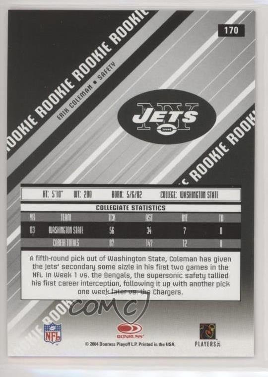 2004 Leaf Rookies & Stars Longevity Rookie Gold 8/99 Erik Coleman #170 ...