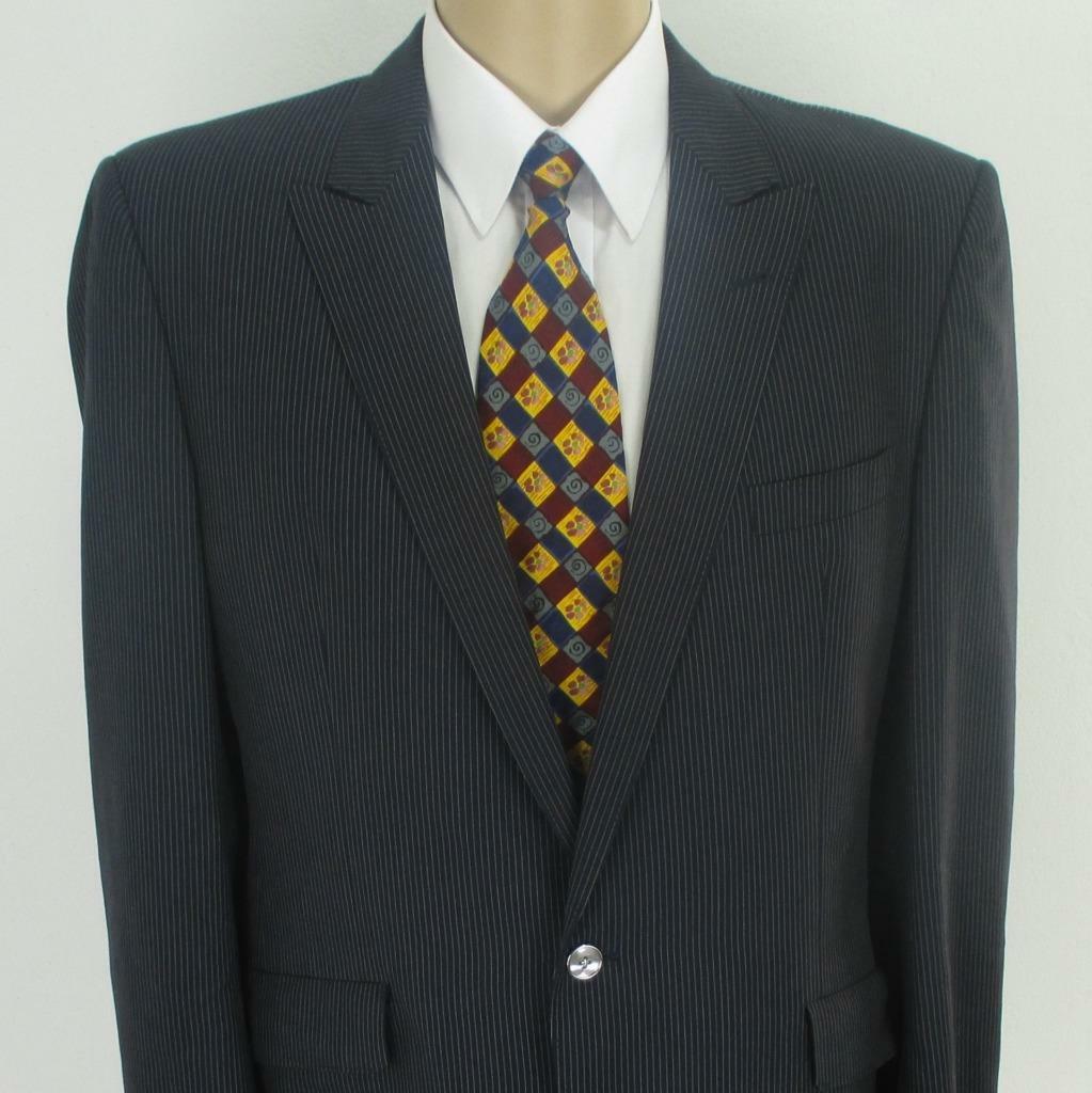 44 L Jacques Dupre Navy Blue Stripe Wool 1Btn Mens Jacket Sport Coat ...