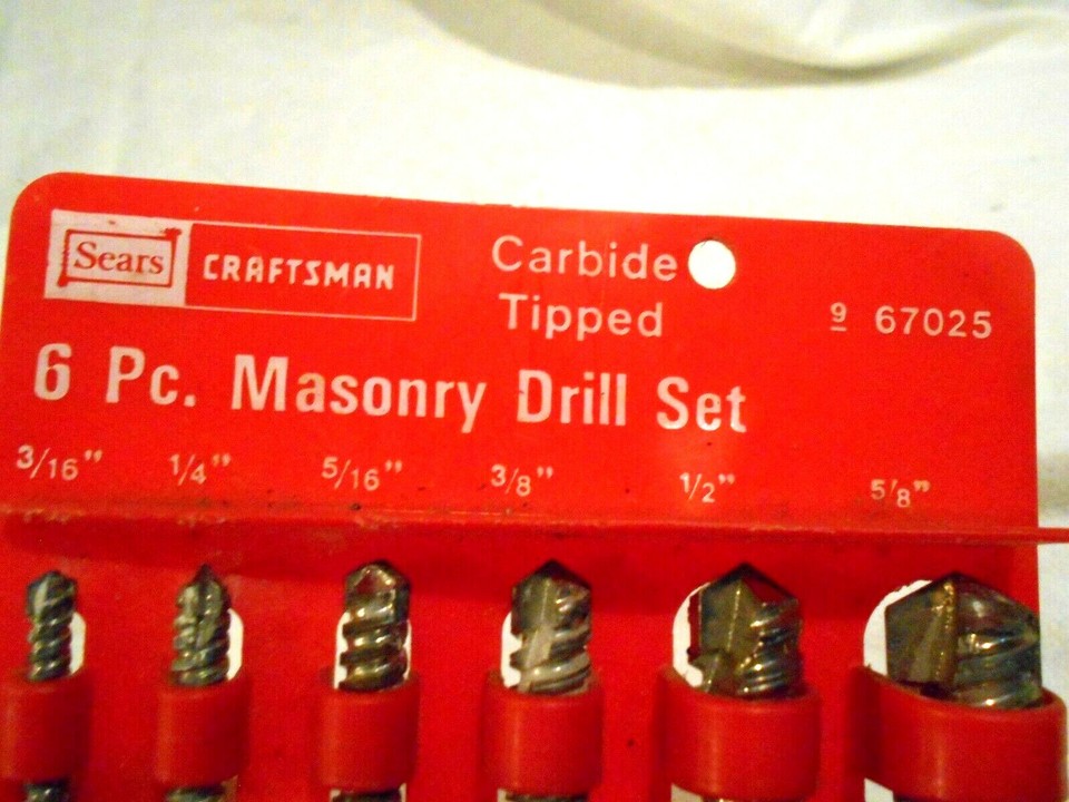 Craftsman 9-67025 6pc Masonry Drill Bit Set Carbide Tipped w/Organizer ...