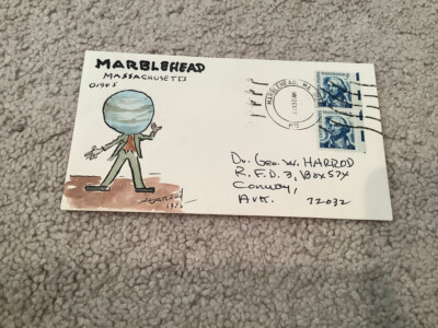 1975 MARBLEHEAD Mass: Signed FOLK ART WATERCOLOR Postal Cover GEORGE ...