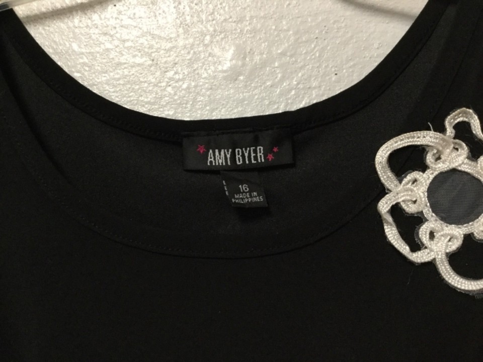 Amy Byer Girls Dress Size 16 Black White Elastic Band at Waist Lined ...