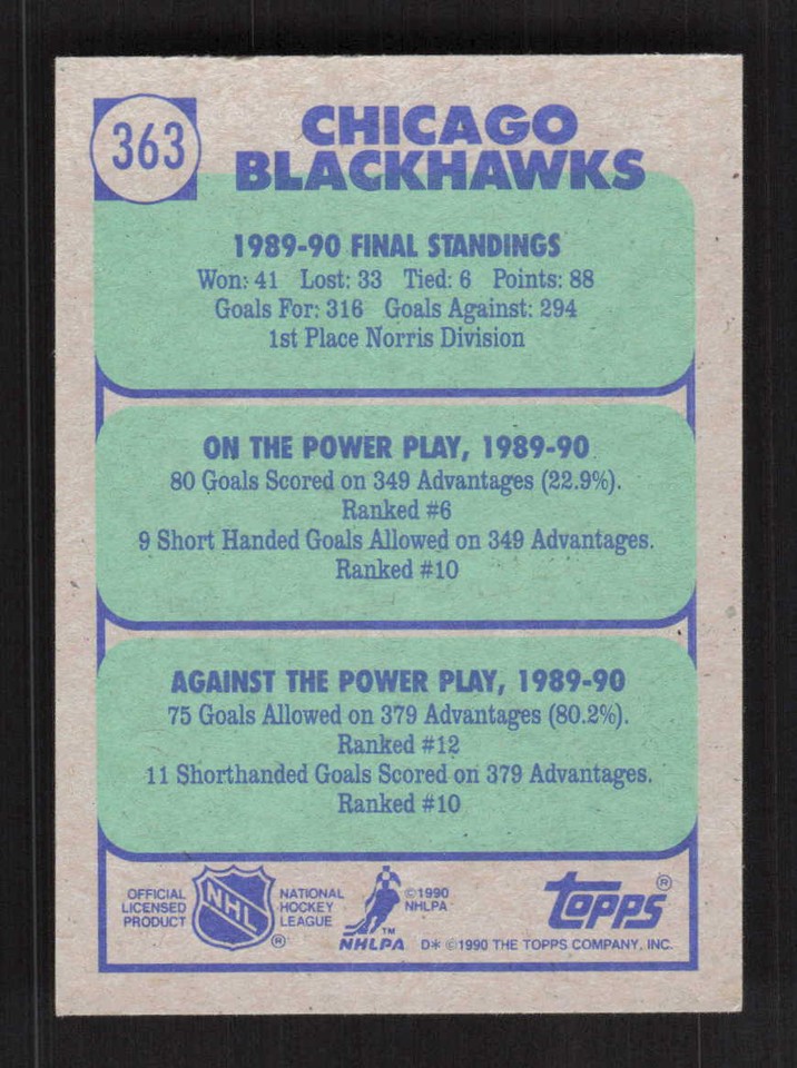 Chicago Blackhawks TC 1990 Topps Chicago Blackhawks #363 | eBay