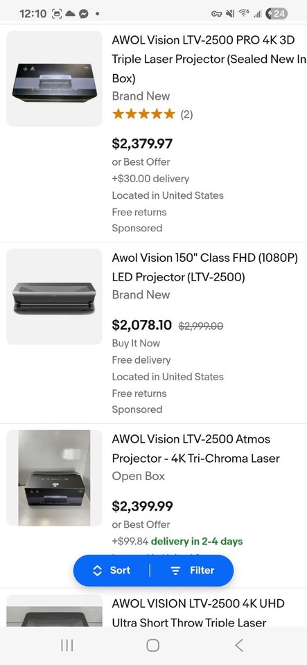 Awol ultra short throw projector 4k | eBay