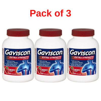 Gaviscon EXTRA Strength CHERRY Chewable Antacid Tablets 100ct ( 3 pack ...