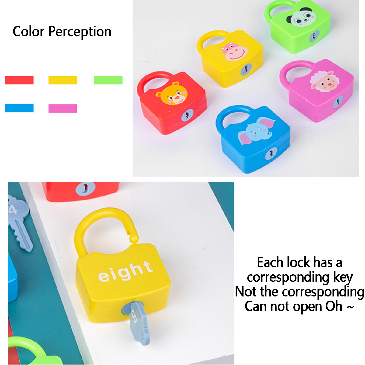 10Pcs ABS Montessori Unlock Key Toys Kids Learning Locks Toy with Keys ...