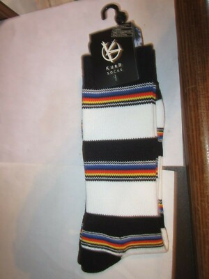 KURB Men's Cushioned Crew Socks Stripe Size L Shoe Sz 9-12 WHITE | eBay