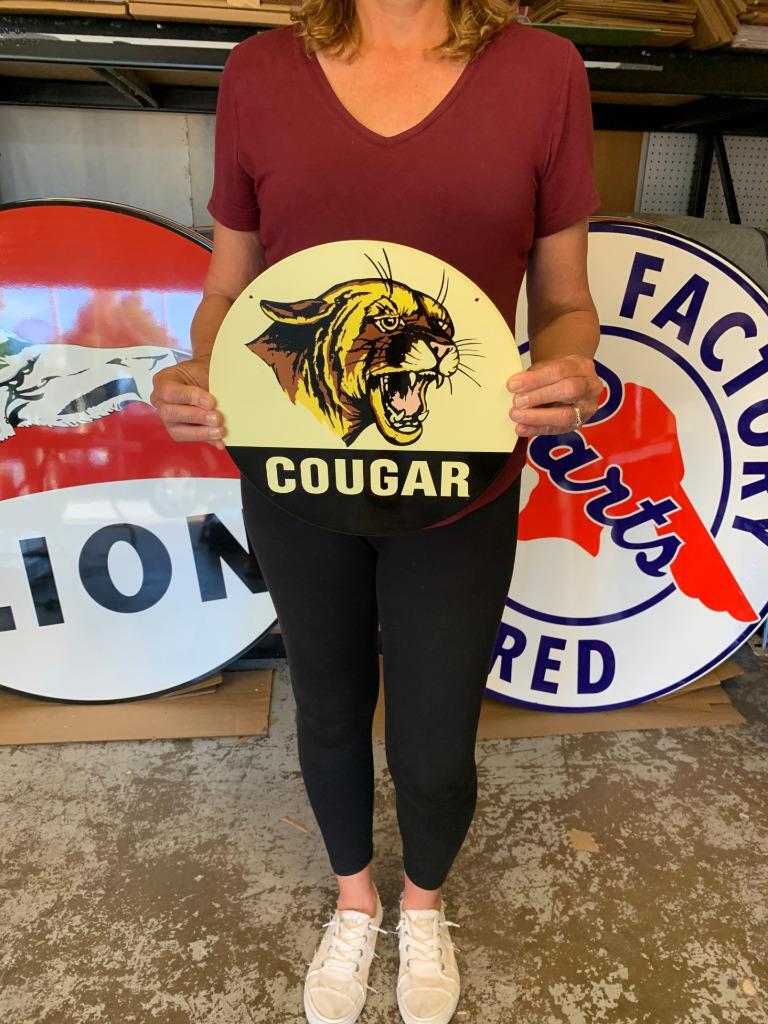 Antique Vintage Old Style Gas Pump Sign Cougar Oil Made in USA | eBay