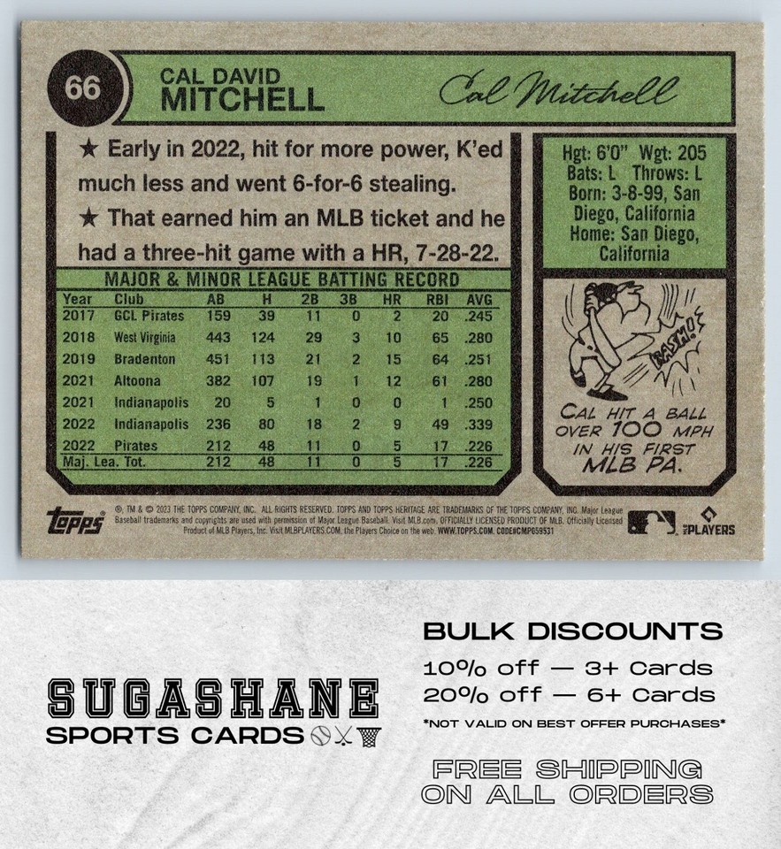 2023 Topps Heritage 66 Cal Mitchell RC Pirates Baseball Card | eBay