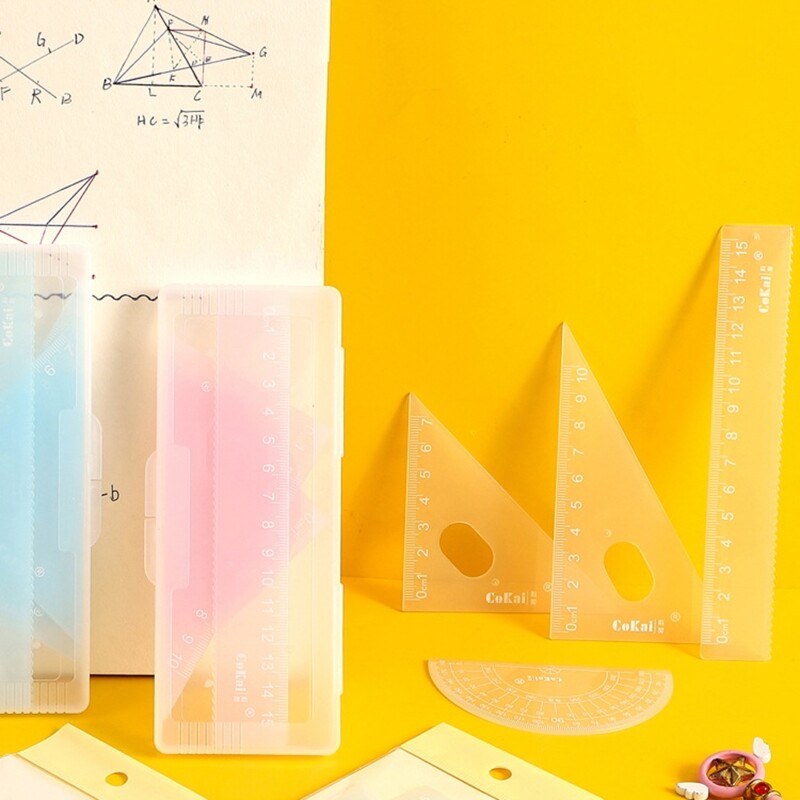 4 PACK Plastic for Ruler Straight Rulers Protractor Set Math Geometry R ...