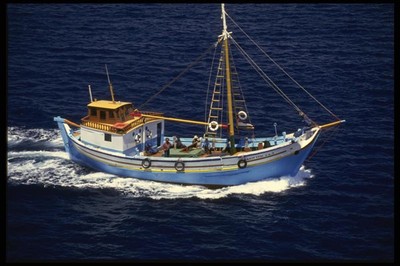 118008 Colorful Trawler Heads Towards Mykonos A4 Photo Print | eBay UK