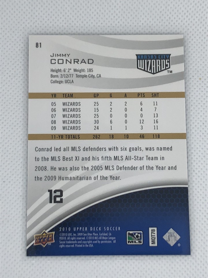 2010 Upper Deck MLS | Kansas City Wizards - Jimmy Conrad Base - NM/M ...