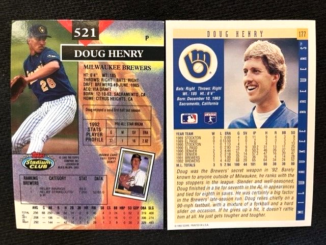 MLB - Doug Henry 1993 Topps Stadium Club & 1993 Score Baseball ...