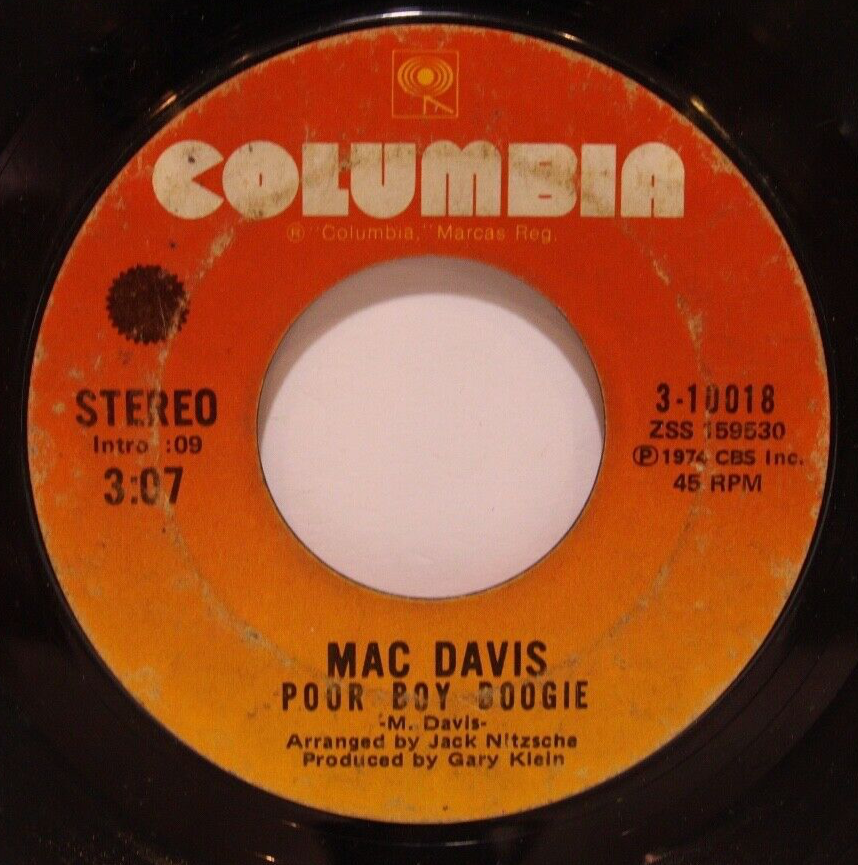 Mac Davis Poor Boy Boogie/Stop and Smell The Roses 1974 Columbia 45 RPM ...