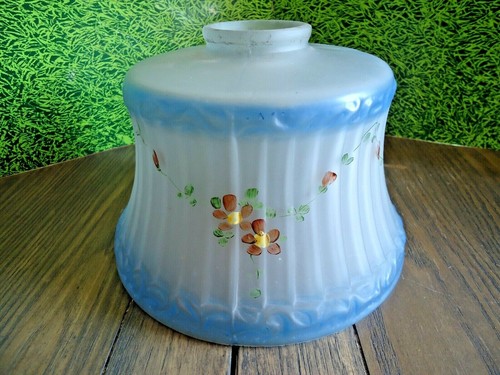 Vintage light shade blue frosted glass flower design 7 1/4" glass lamp ...