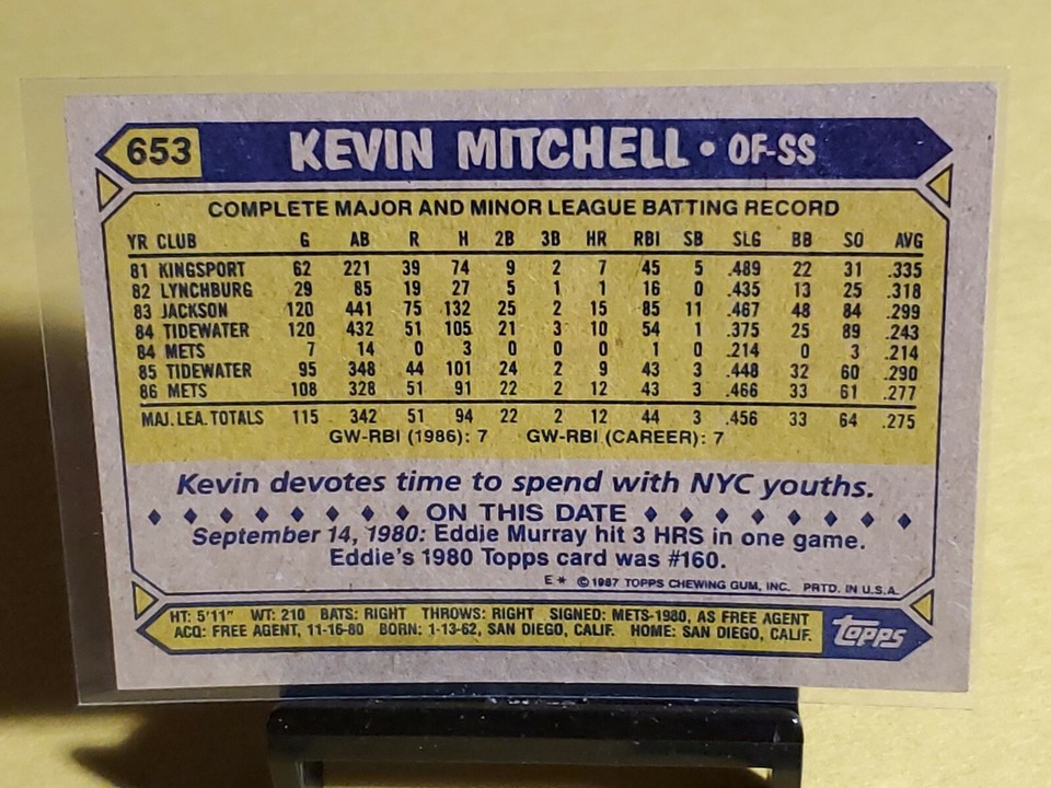 1987 Topps New York Mets Baseball Card #653 Kevin Mitchell Rookie | eBay