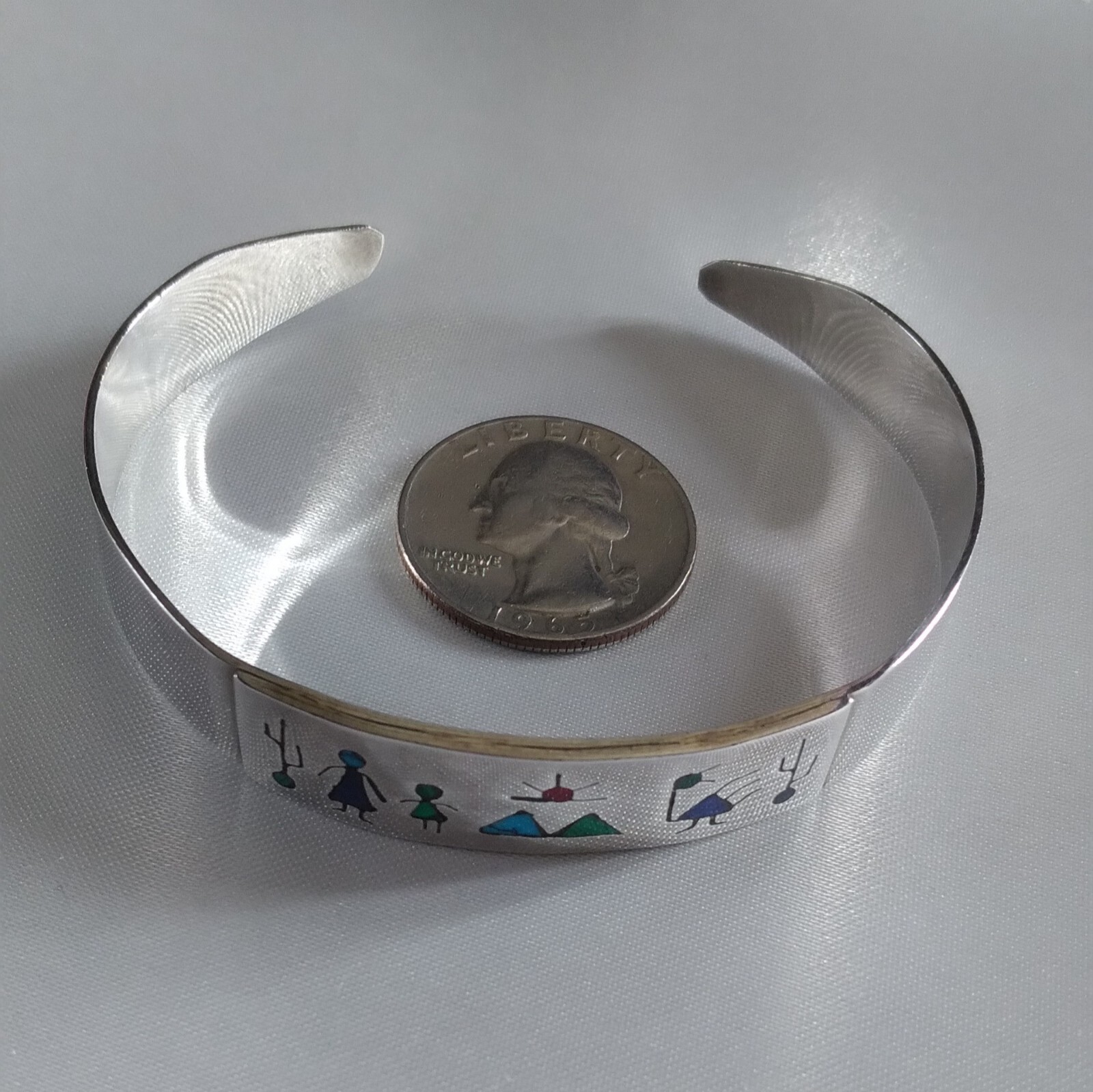 950 Silver Multi Stone Inlay Desert Scene Cuff Bracelet #776 | eBay