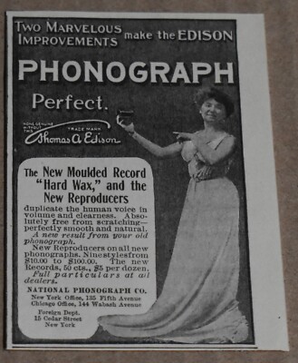 1902 Print Ad Thomas A Edison Phonograph National New York Chicago Lady ...