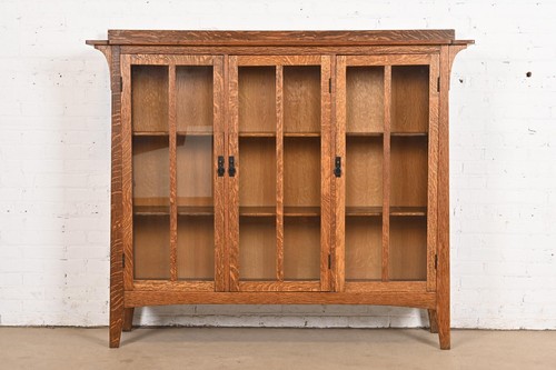 Limbert Style Mission Oak Arts and Crafts Triple Bookcase Cabinet | eBay