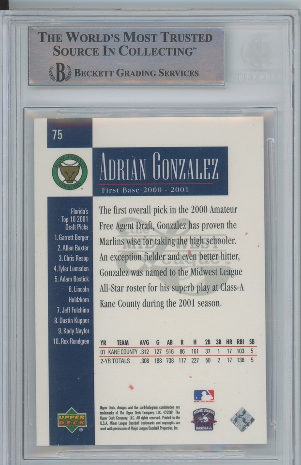 2001 Upper Deck Minors - #75 Adrian Gonzalez - Beckett Authentic ...